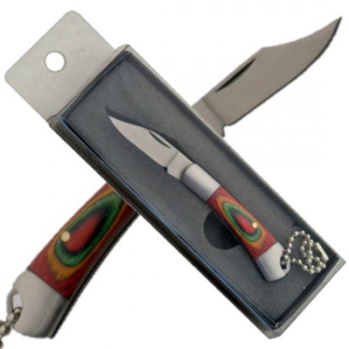 Key-Chain / Pocket Knife ~ Multi-Color Wood Handle - Defense Warehouse
