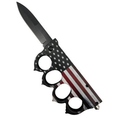 ELITEDGE - American Flag 5" Spring Assisted Knuckle Knife w/ Spikes ...