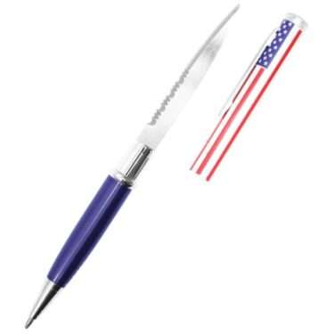 Professional USA Flag Pen Knife ~ Serrated Blade ~ Refillable Ball ...